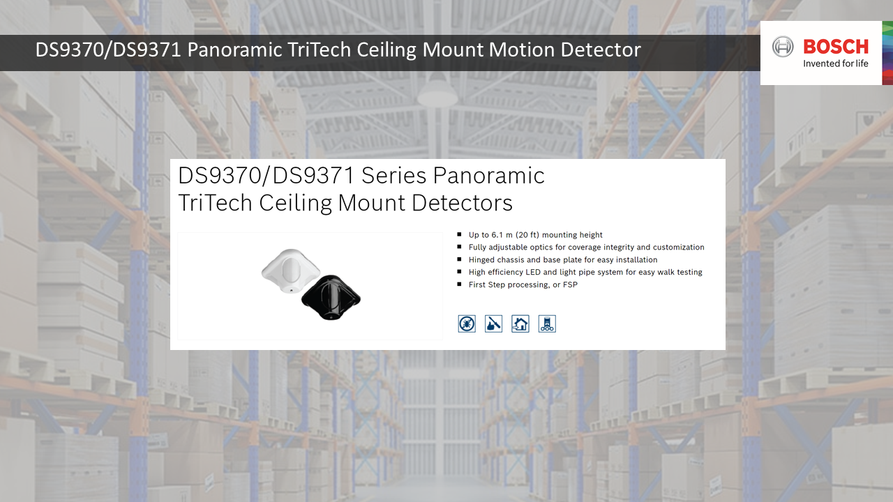 Panoramic TriTech Ceiling Mount Motion Detector Overview - Bosch DS9370 ...